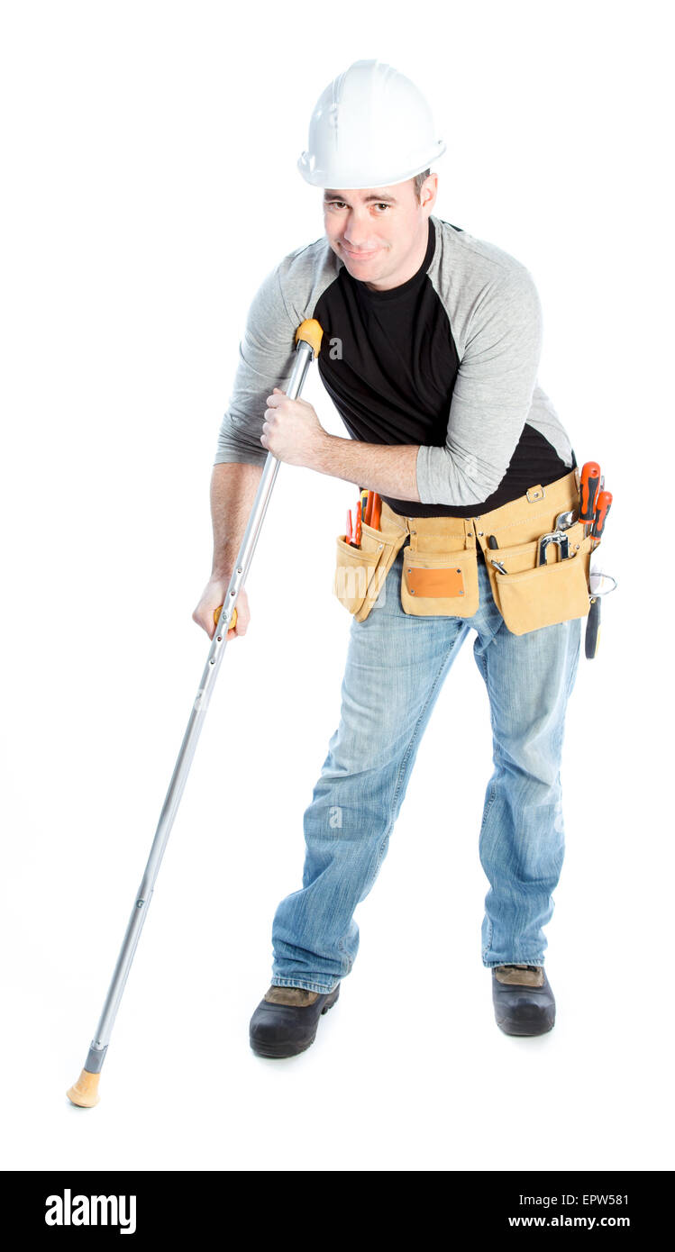 Caucasian contractor male 40 years old shot in studio isolated on white ...