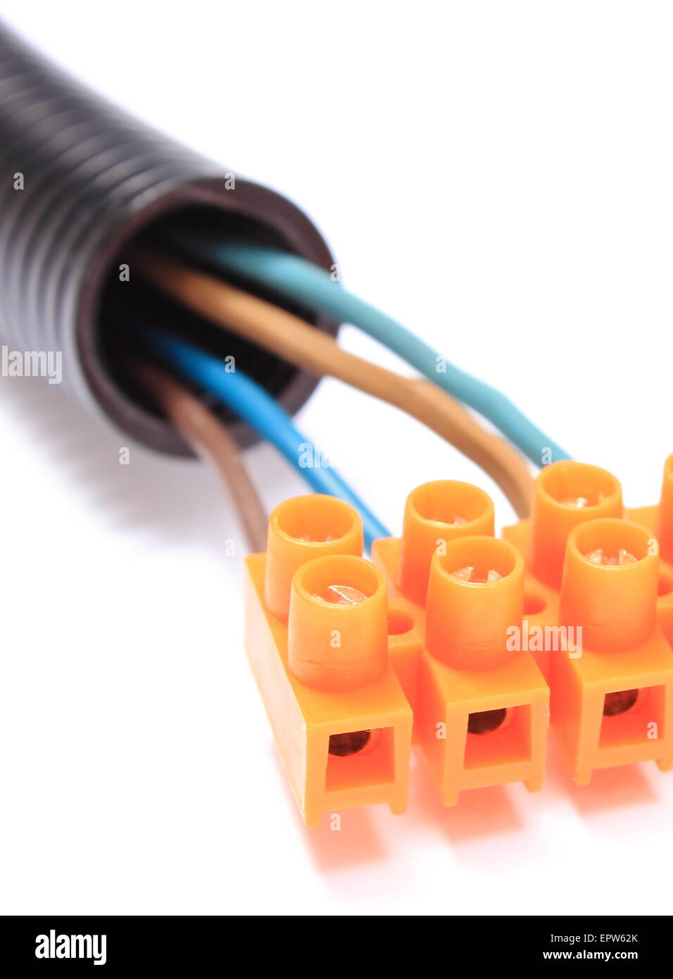 Corrugated plastic pipe and electrical cable with connection cube ...