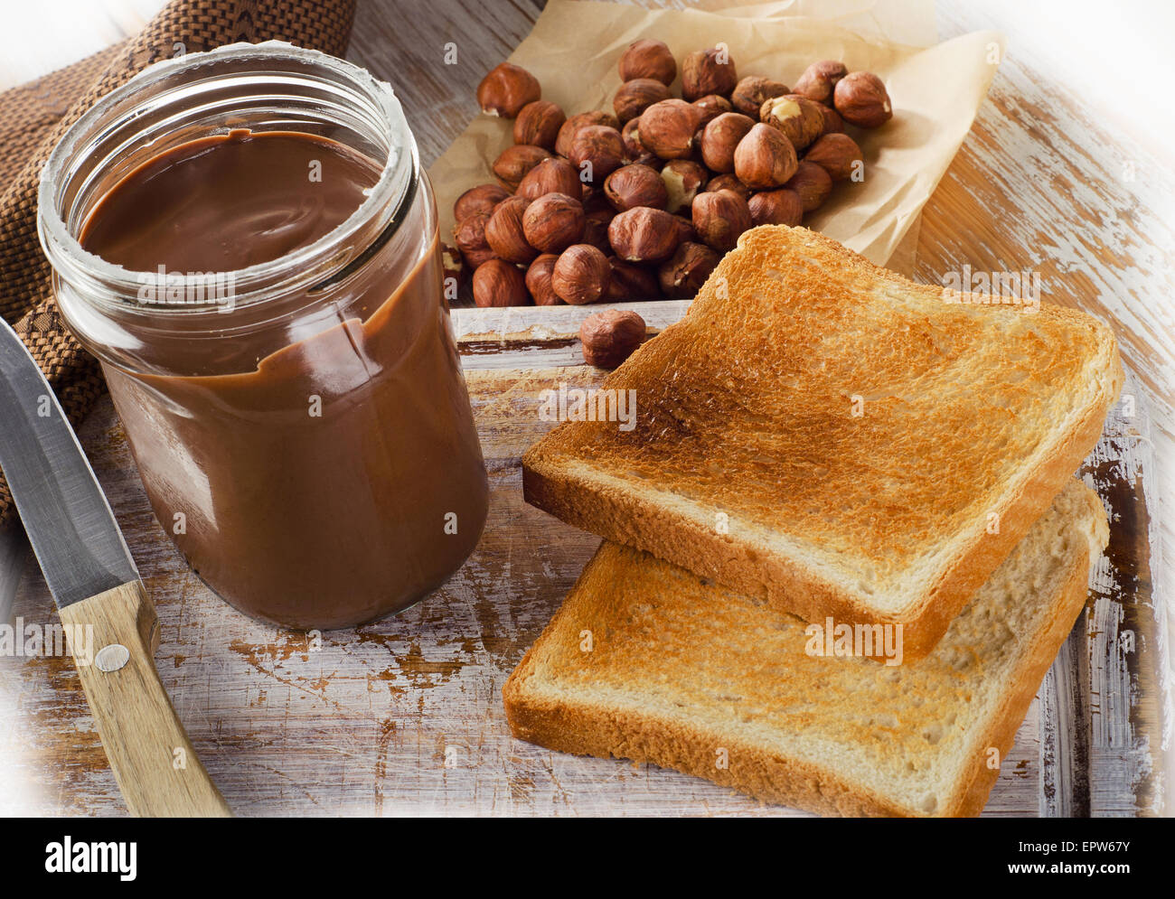 Fresh Toast bread and jar of chocolate spread Stock Photo - Alamy