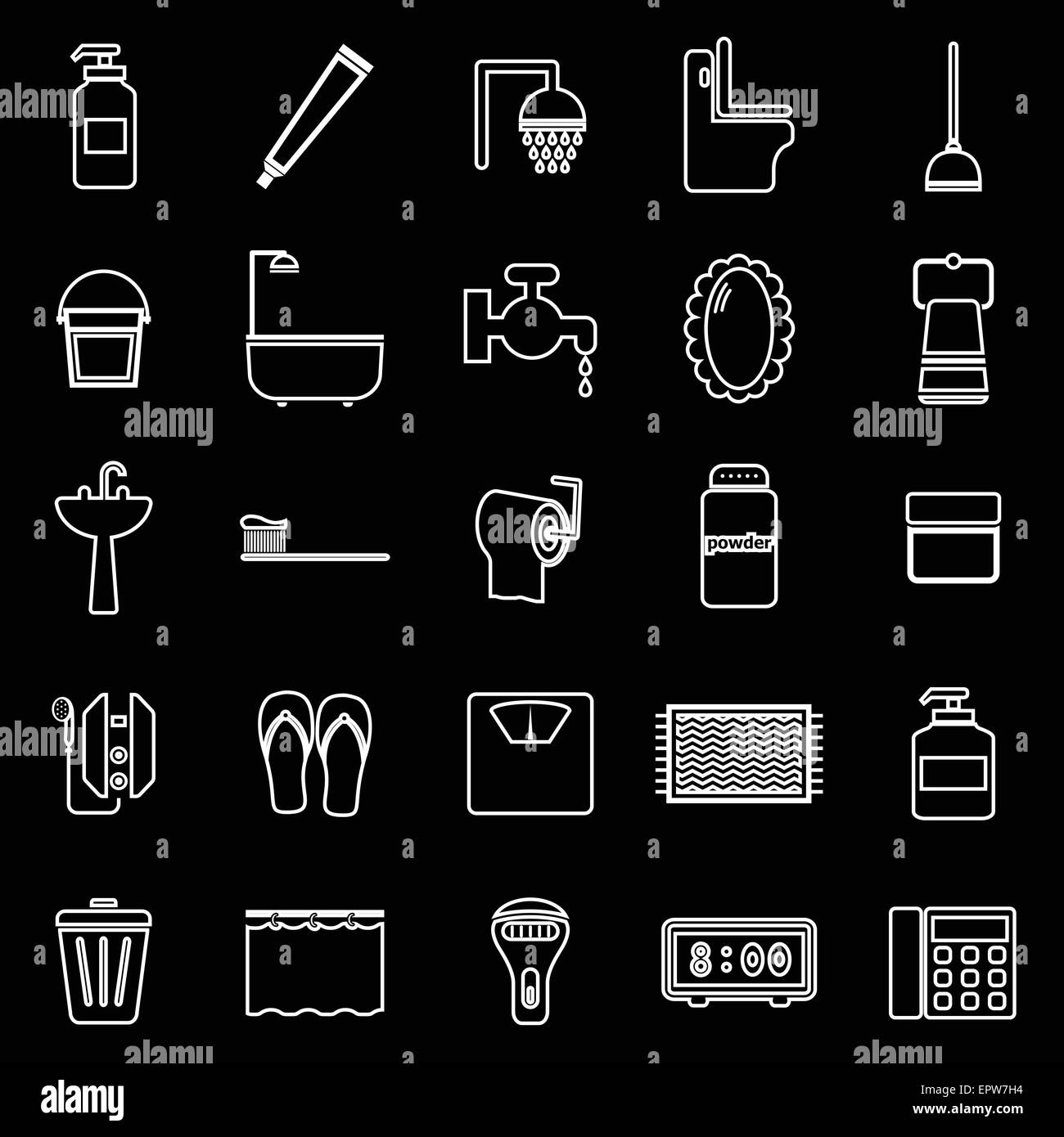 Bathroom line icons on black background, stock vector Stock Vector ...