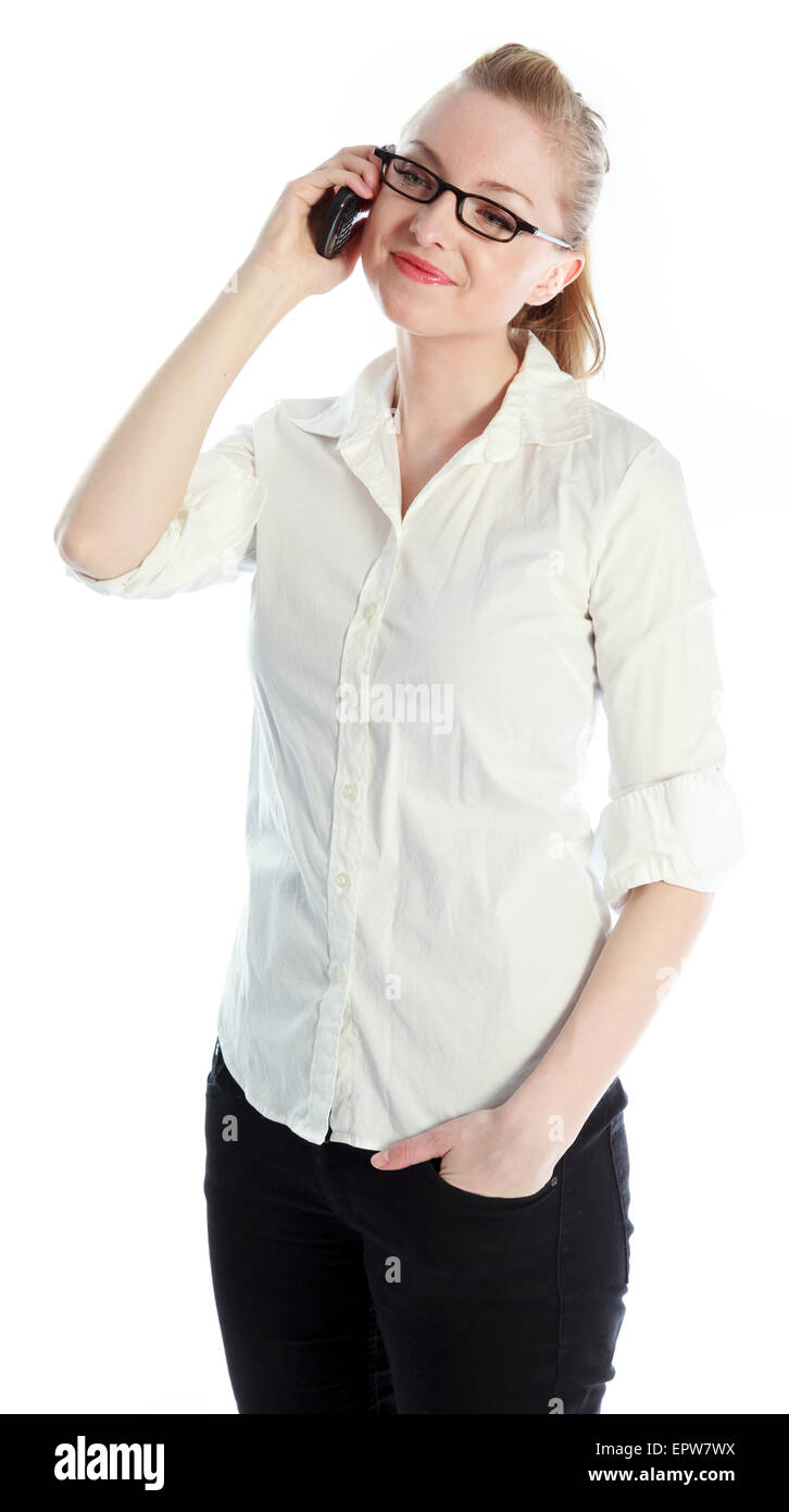 Attractive Caucasian Blond Girl Isolated On A White Background Stock
