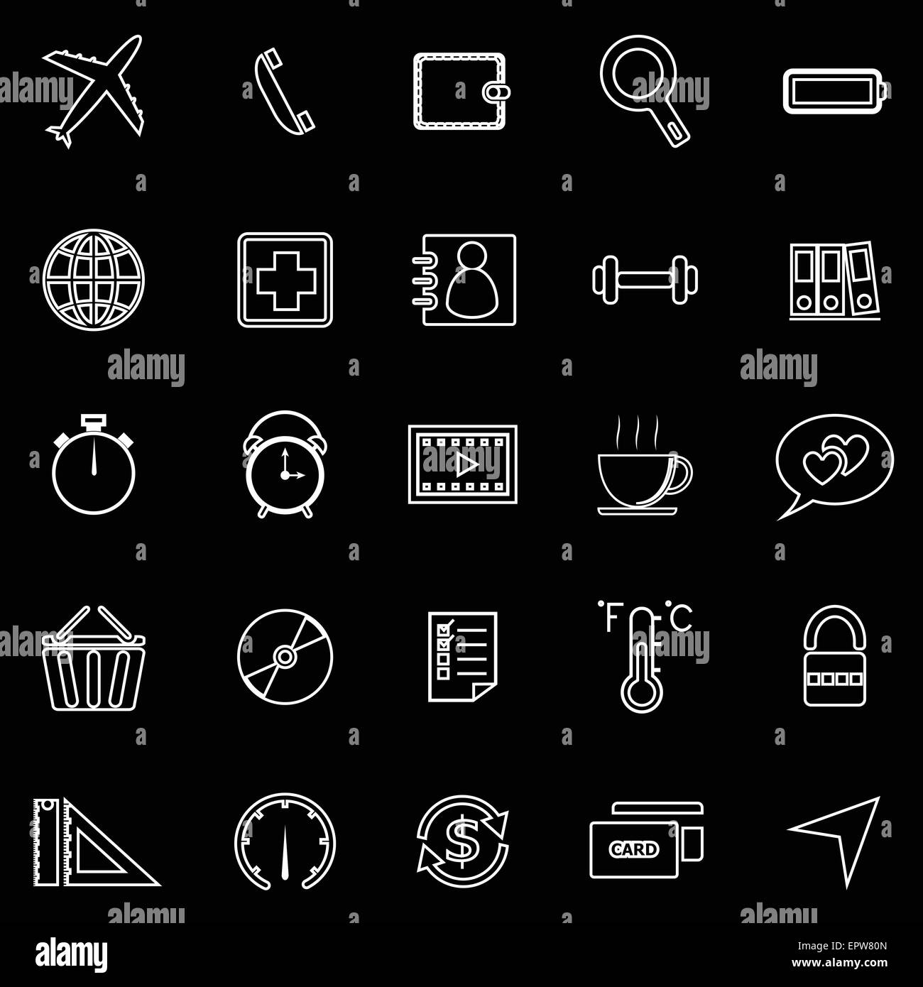 Black icons set hi-res stock photography and images - Alamy