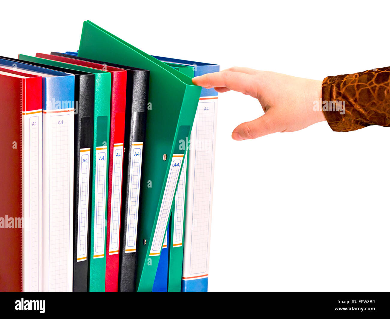 office document folders standing in a row isolated on white background ...