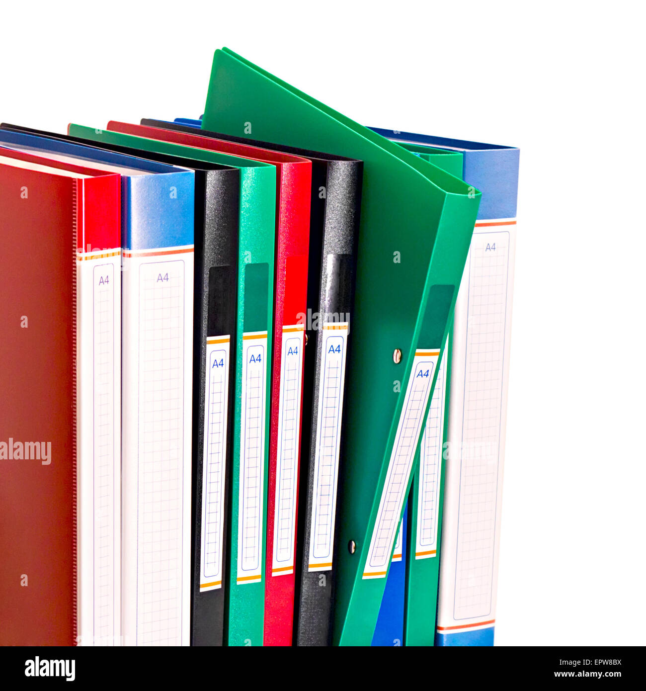 office document folders standing in a row isolated on white background ...