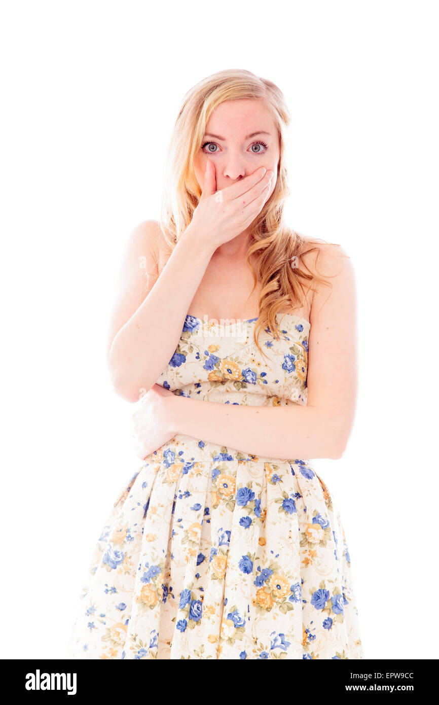 Shocked woman looking camera standing hi-res stock photography and ...