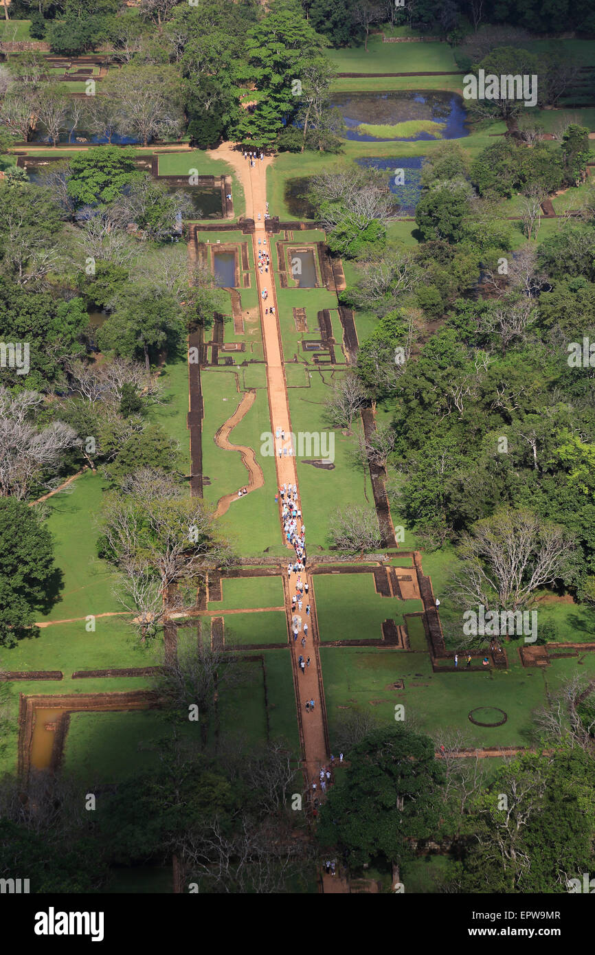 View of water gardens from rock palace fort, Sigiriya, Central Province ...