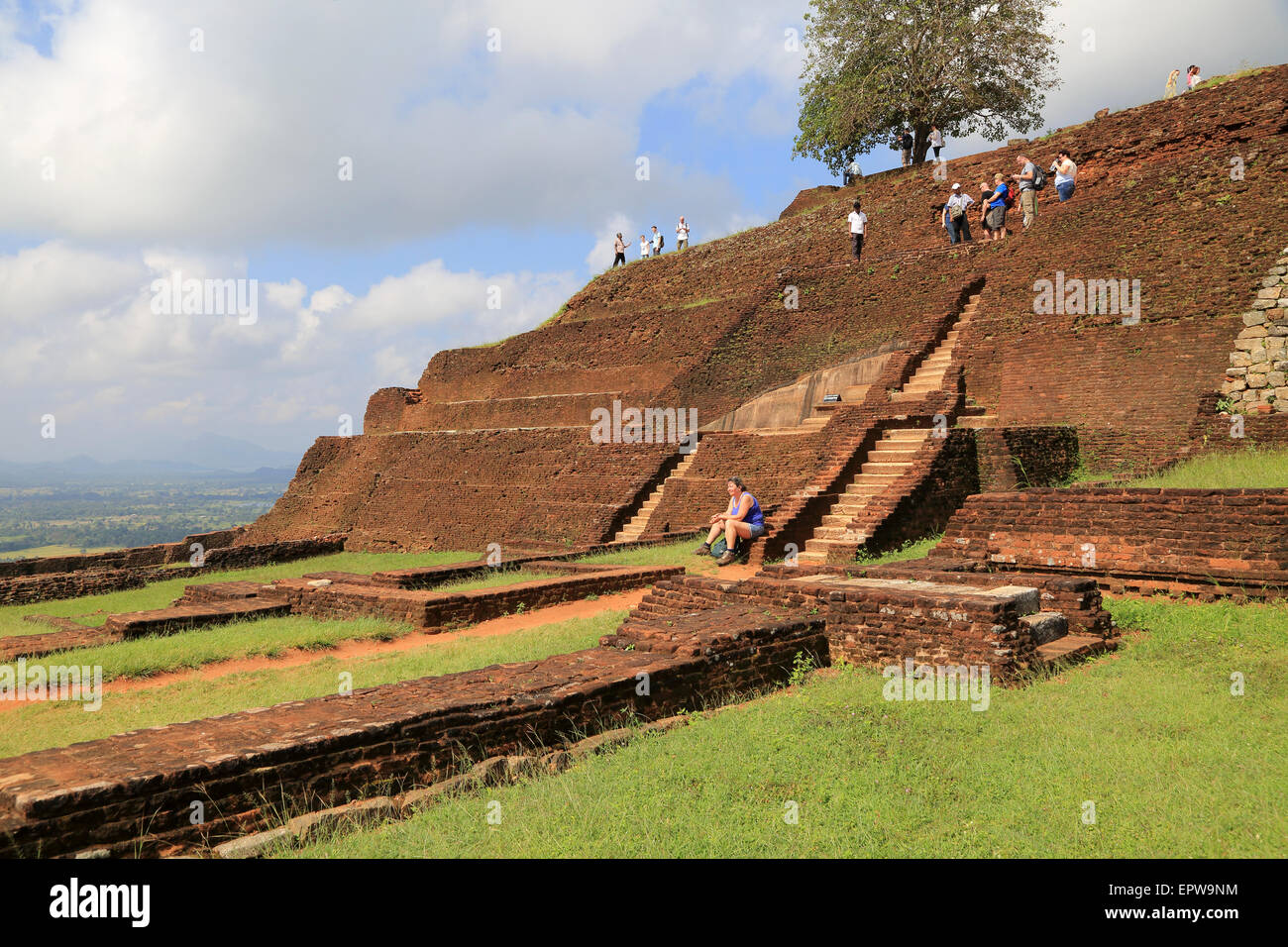 Buildings of rock palace fortress on rock summit, Sigiriya, Central ...