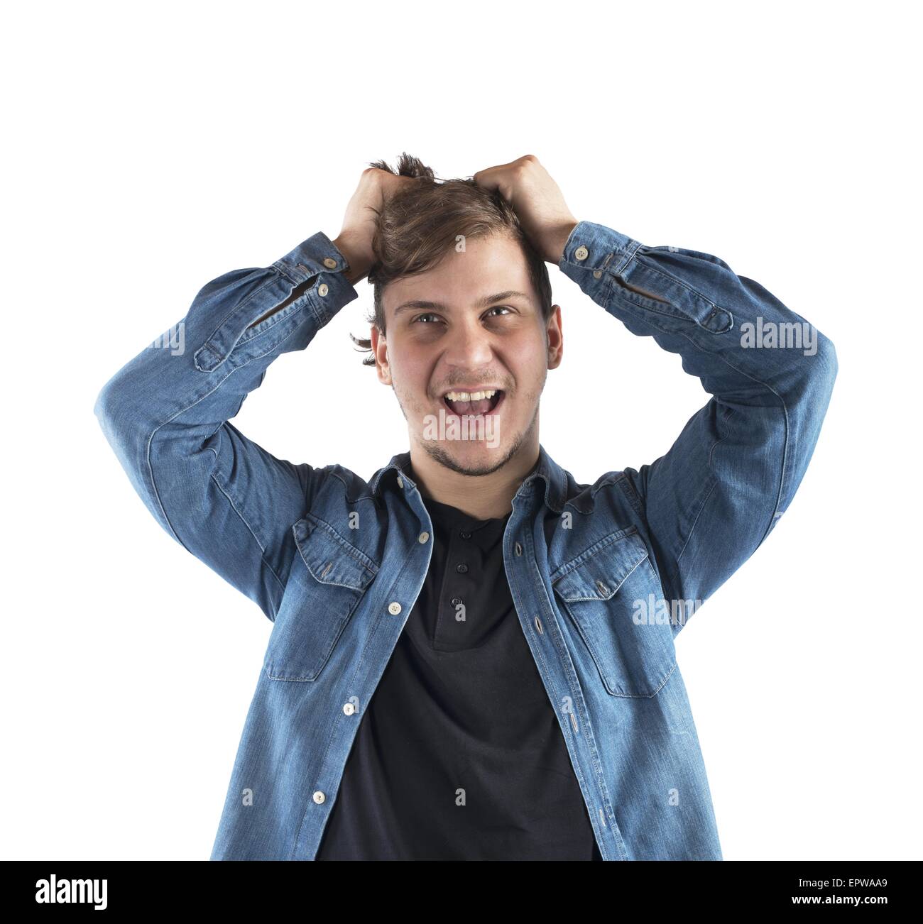 Boy shouting desperately Stock Photo - Alamy