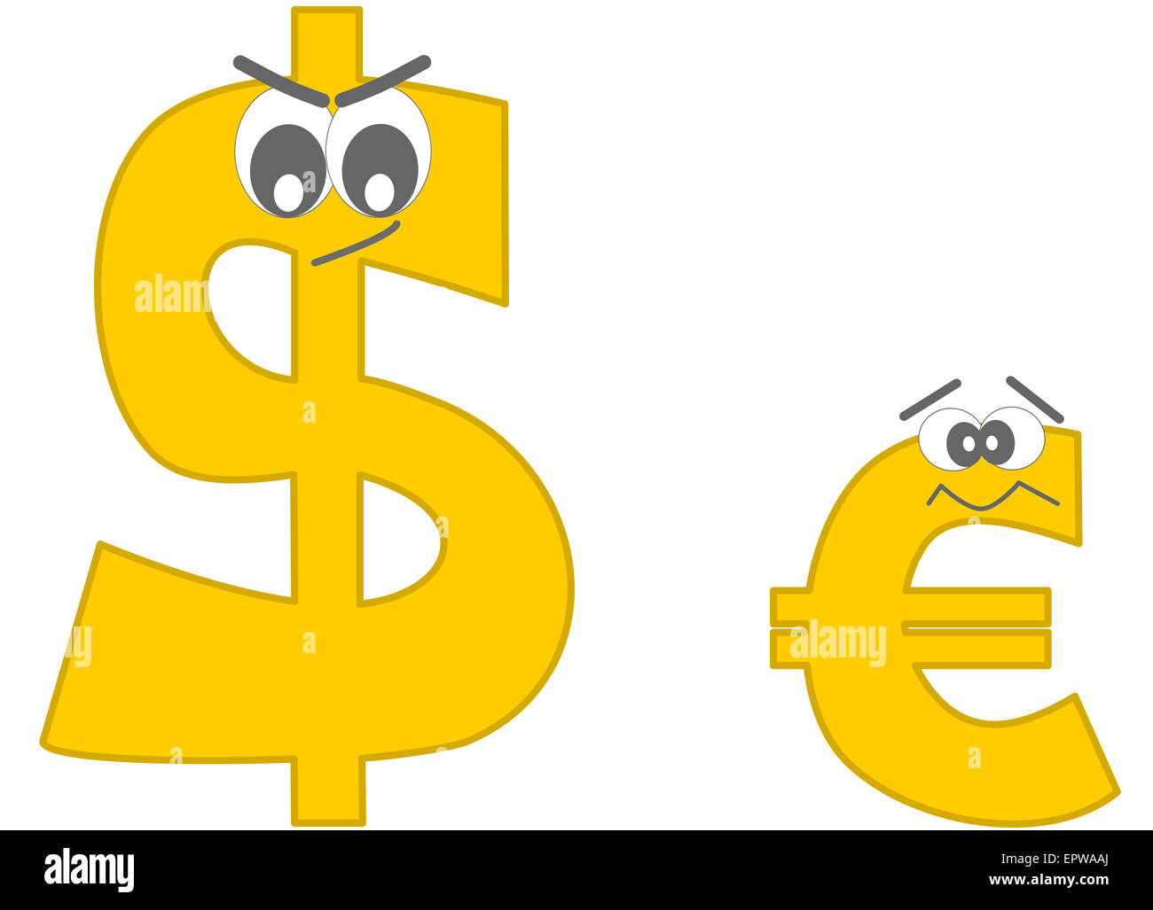 strong dollar and the afraid euro funny cartoon Stock Photo - Alamy