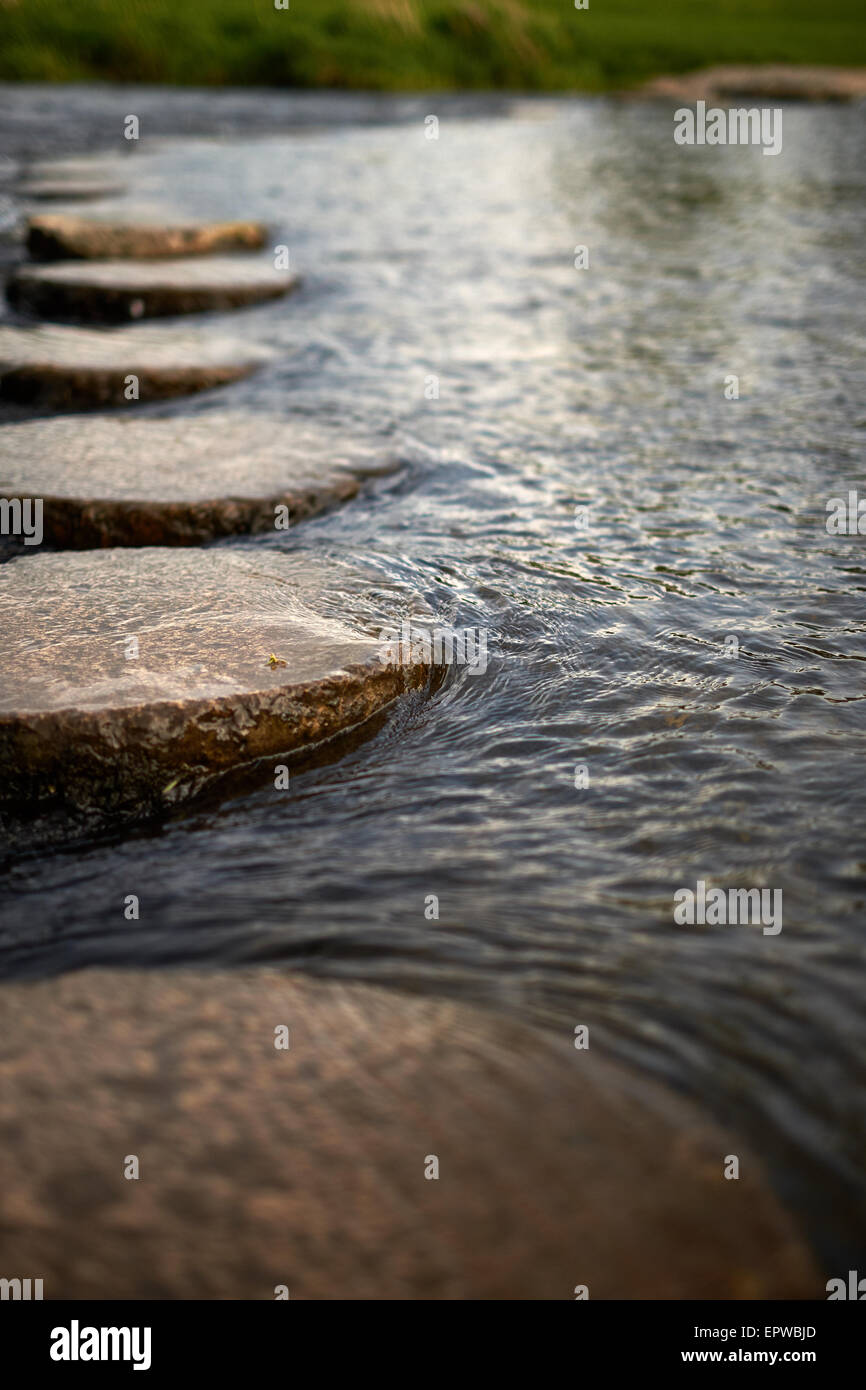 Stepping stones across a flowing river Stock Photo - Alamy