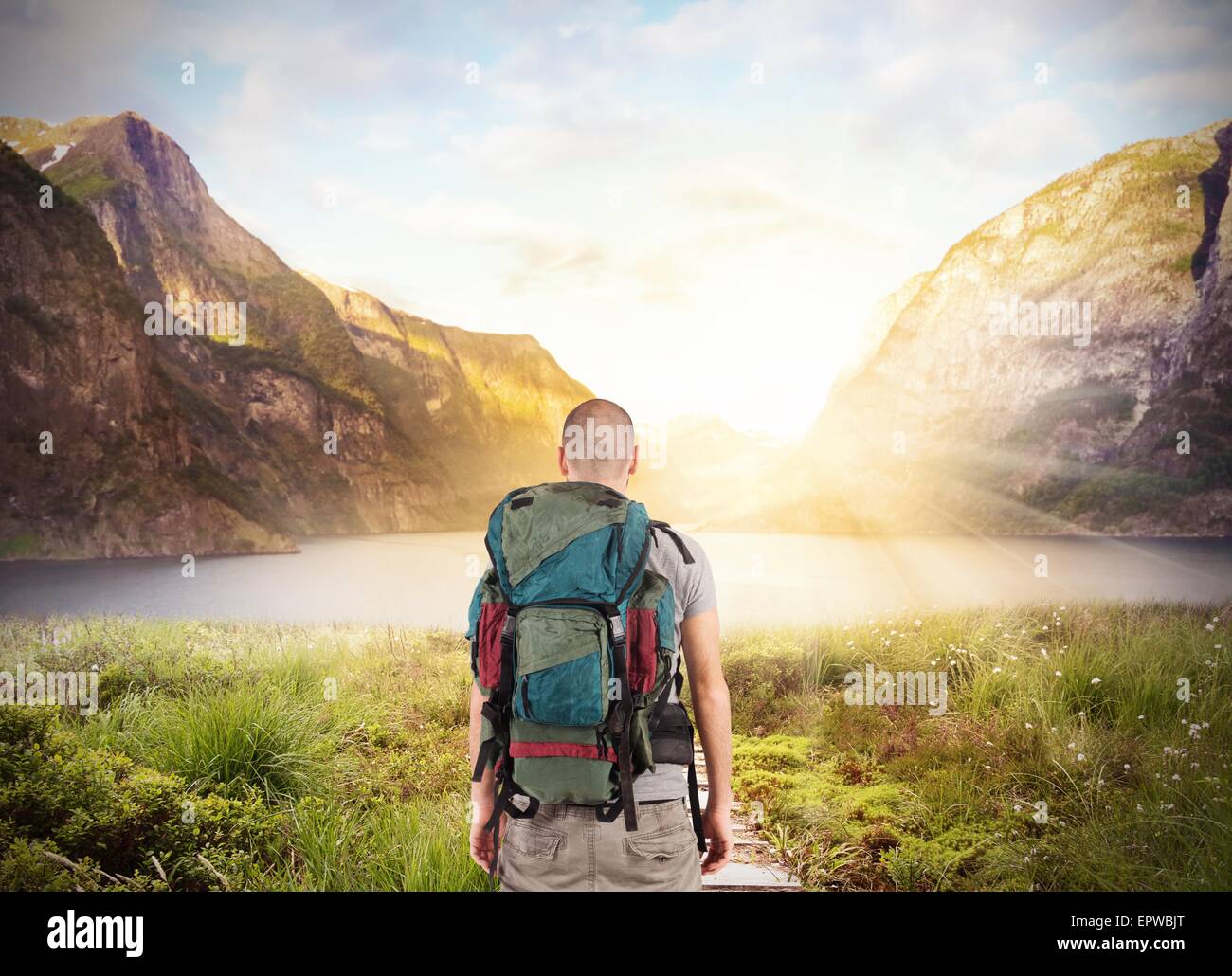 Explorer find a lake Stock Photo - Alamy