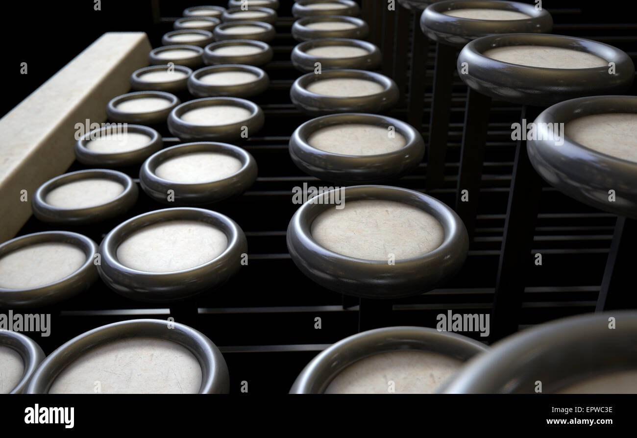 A concept view of an extreme close up of blank unmarked keys of a ...