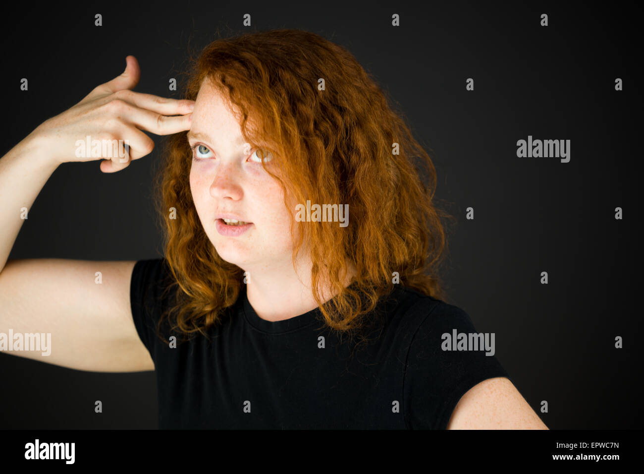 Model in studio isolated on plain grey background Stock Photo - Alamy