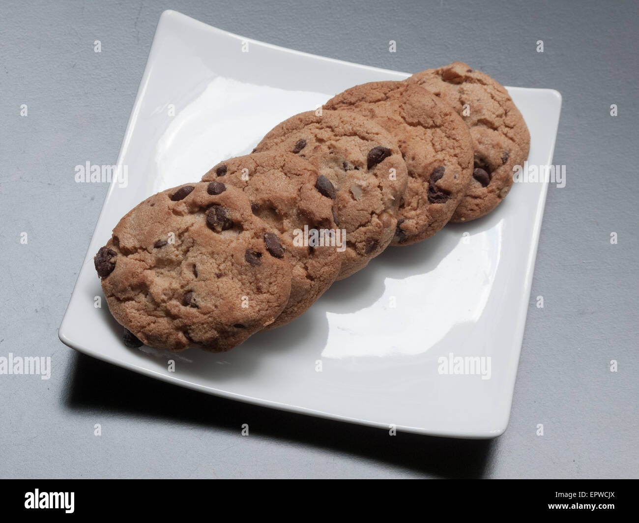 Chocolate chip cookies served in a plate Stock Photo - Alamy