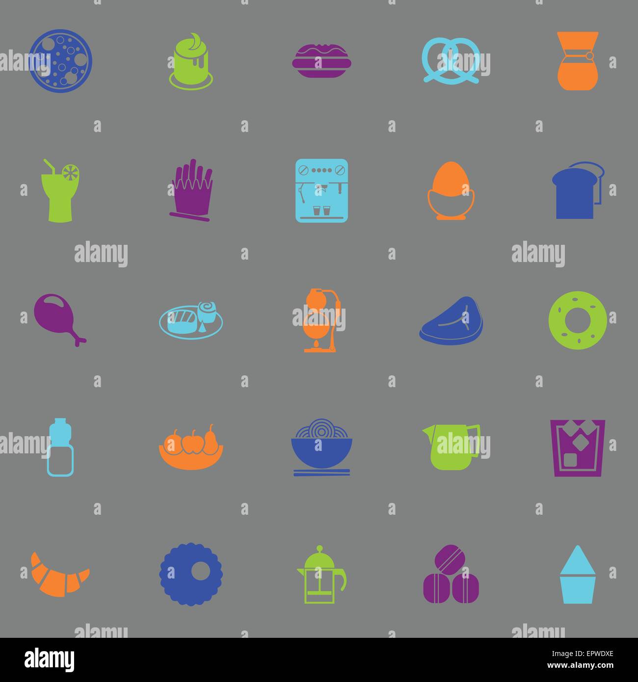 Easy meal icons fluorescent color on gray background, stock vector ...