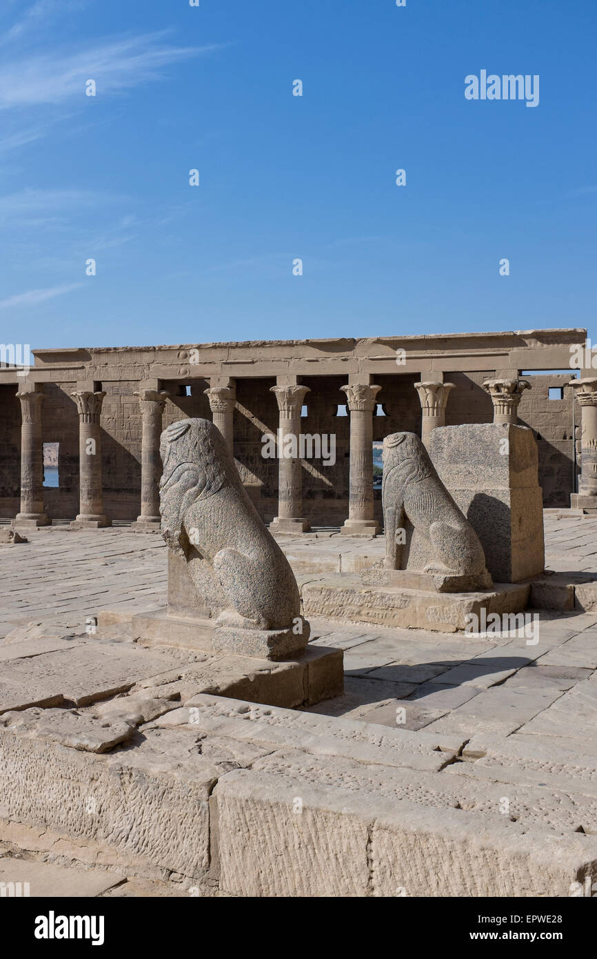 Lions guard the Great Courtyard of the Temple of Isis at Philae ...