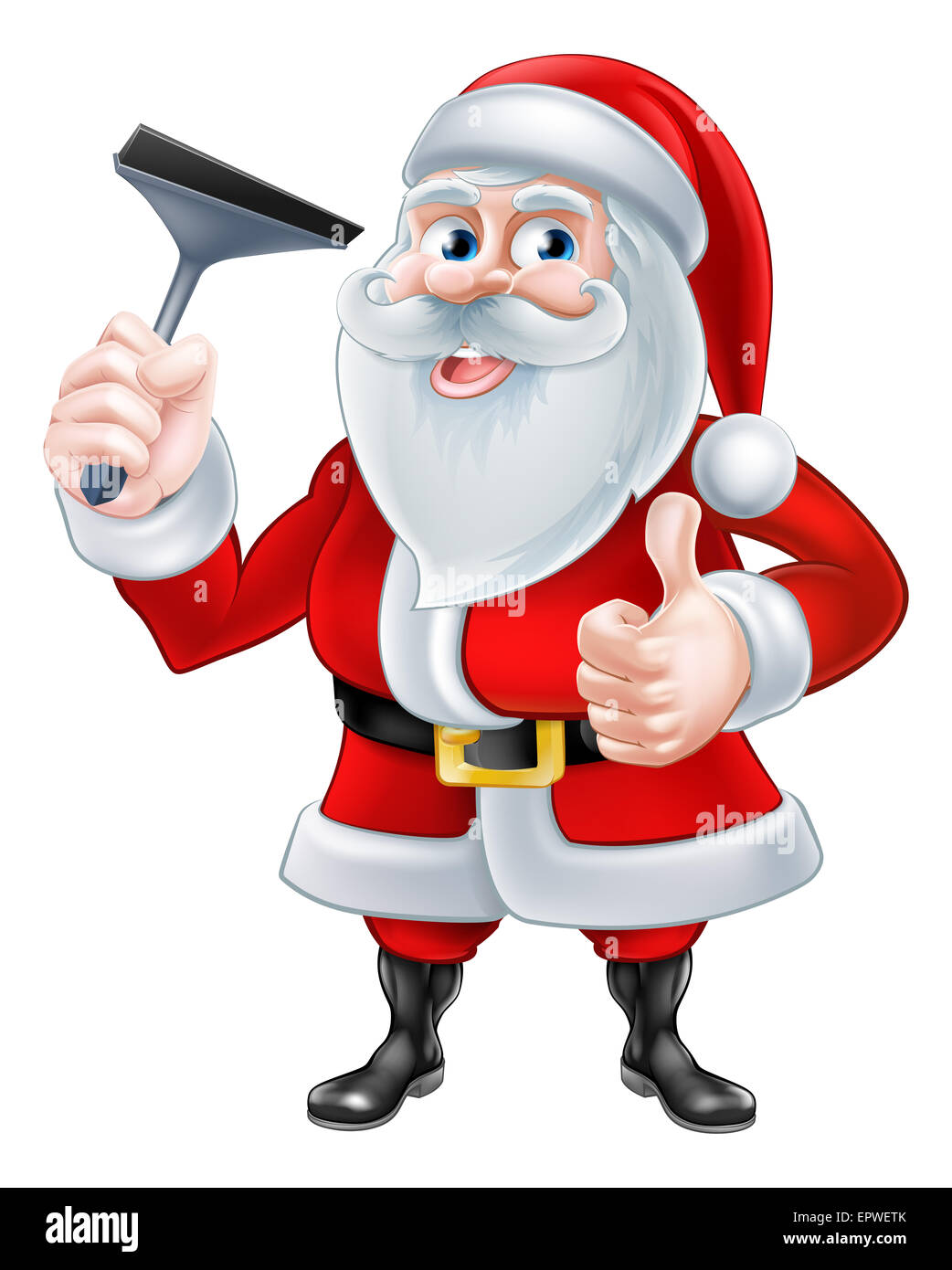 A Christmas cartoon illustration of Santa Claus holding a squeegee and ...