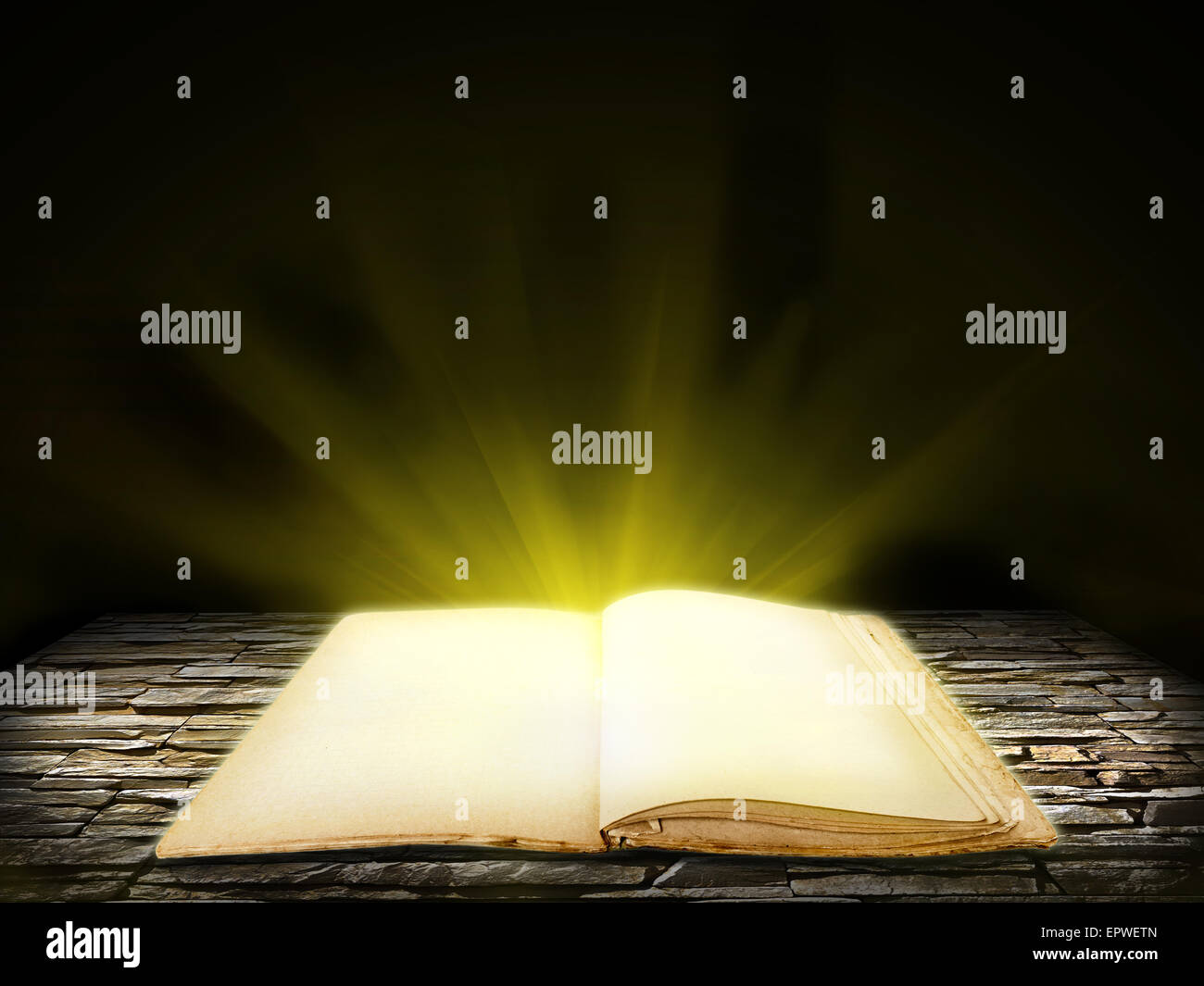 Old open book with blank pages on stone grunge background Stock Photo ...