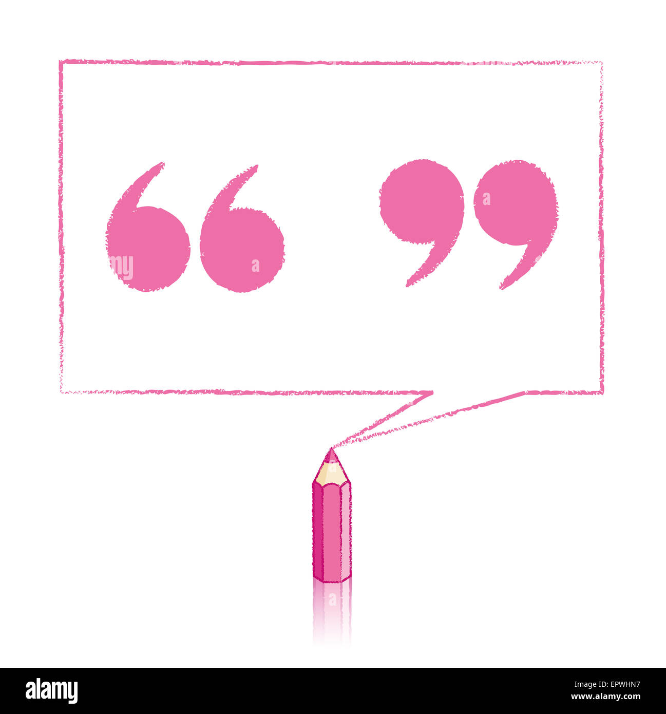 Pink Pencil with Reflection Drawing Solid Quotation Marks in ...