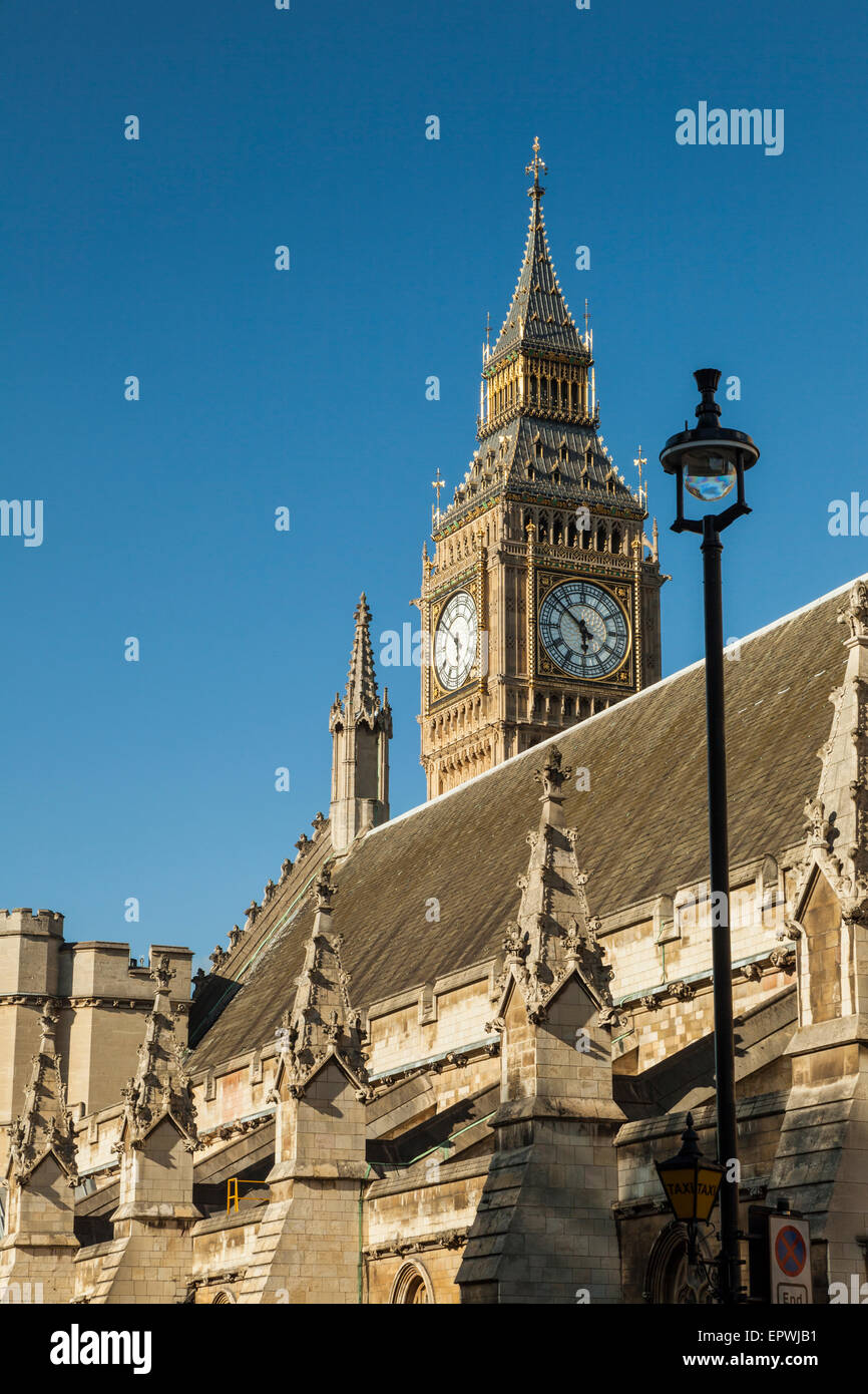 Big Ben rising above Houses of Parliament in London, England Stock ...