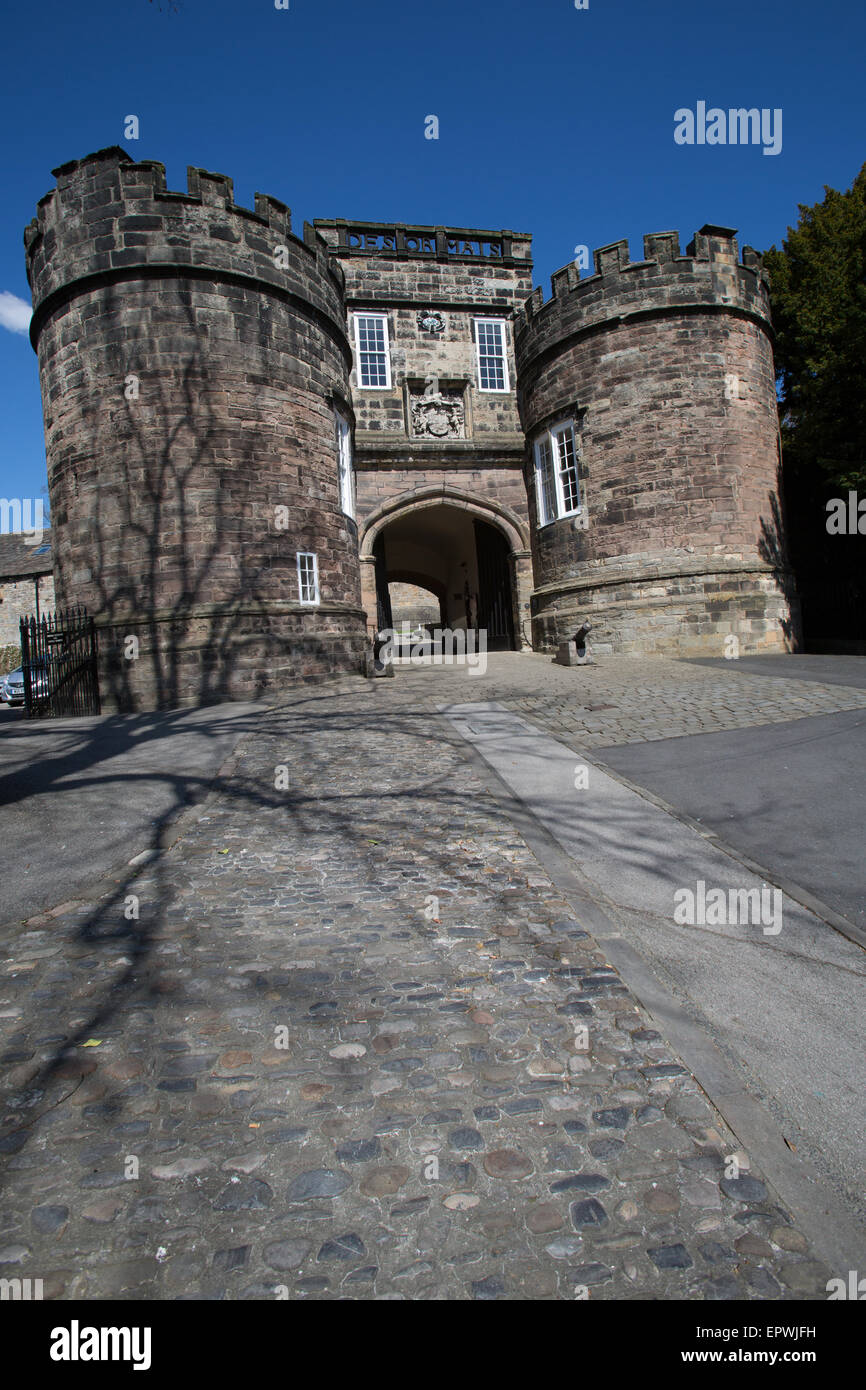 Town of Skipton, England. Picturesque view of the twin towered Norman ...