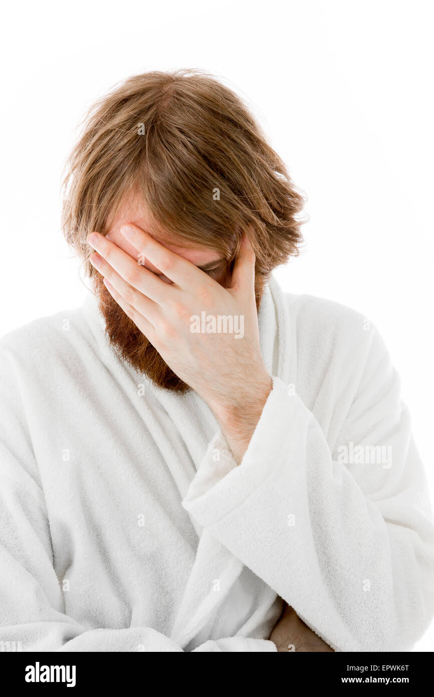 model isolated on plain background ashamed hiding face in hand Stock ...