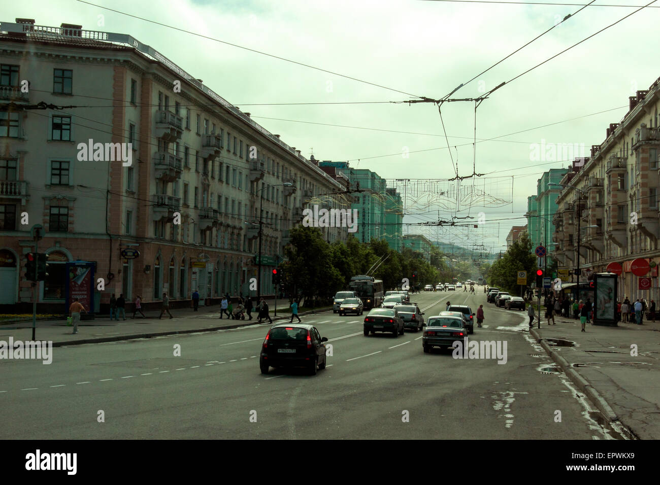 Busy street in the centre of Murmansk, Russia Stock Photo - Alamy