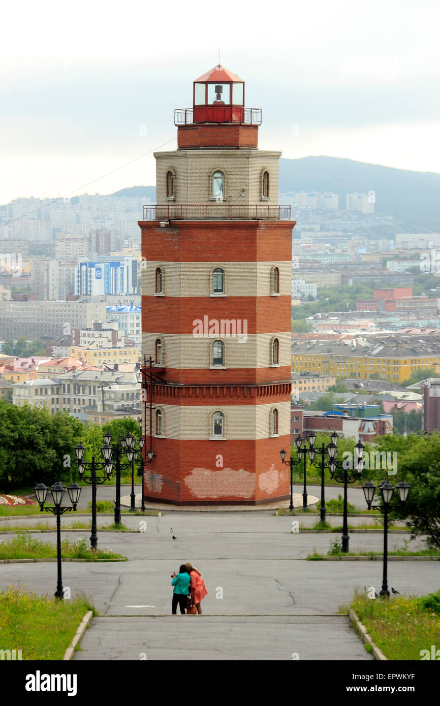 Decorative Lighthouse Memorial, Murmansk, Russia Stock Photo - Alamy