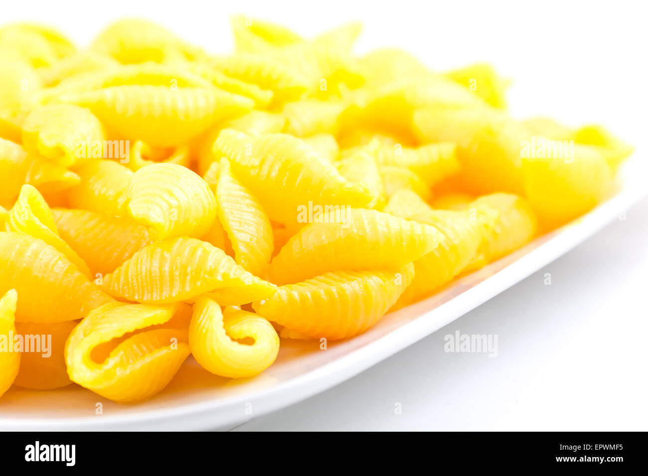 Macaroni and cheese made with shell pasta isolated on a white ...