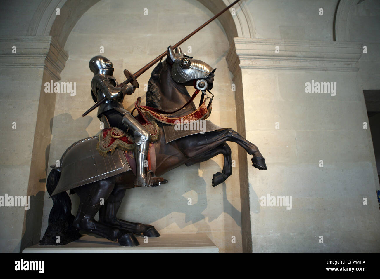 Mounted knights in armour either side of an entrance in Musee de l ...