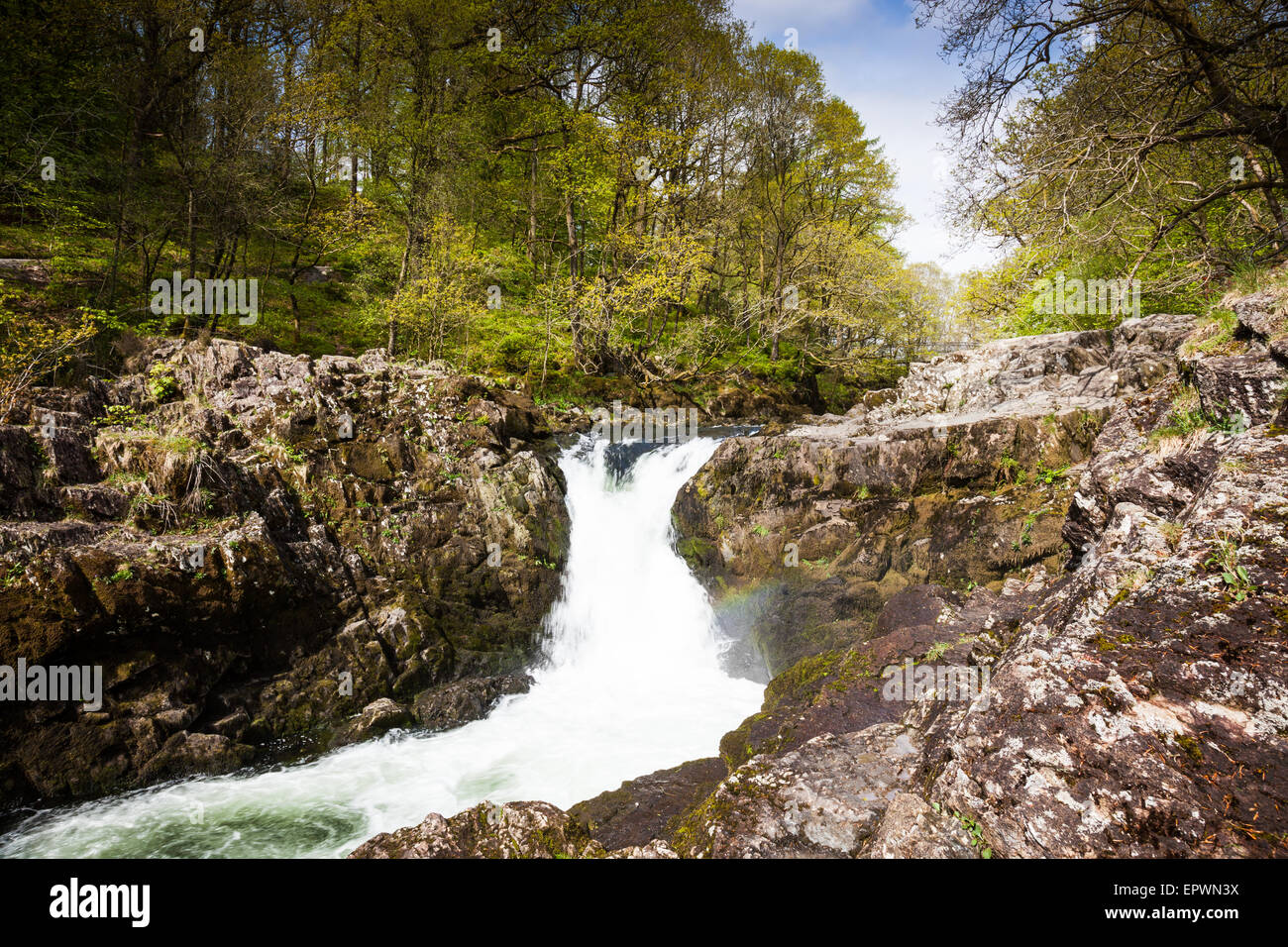 The River Brathay plummets over Skelwith Force waterfall, near Skelwith ...