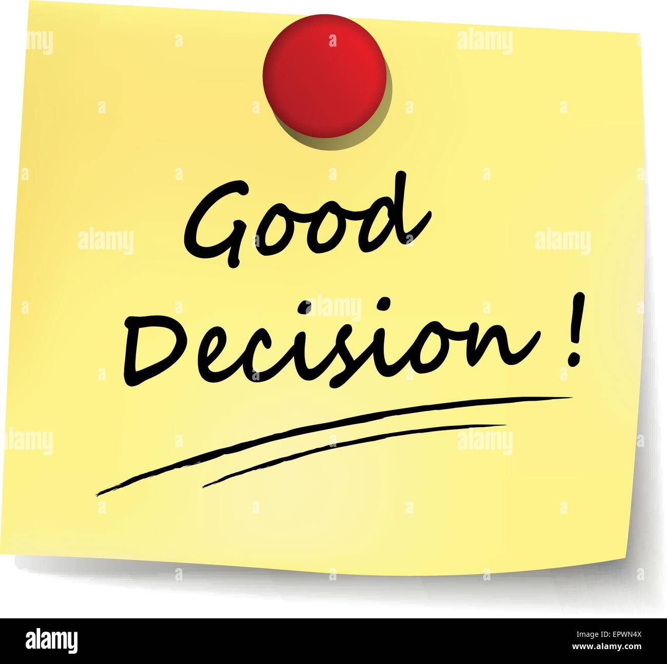illustration of good decision yellow note on white background Stock ...