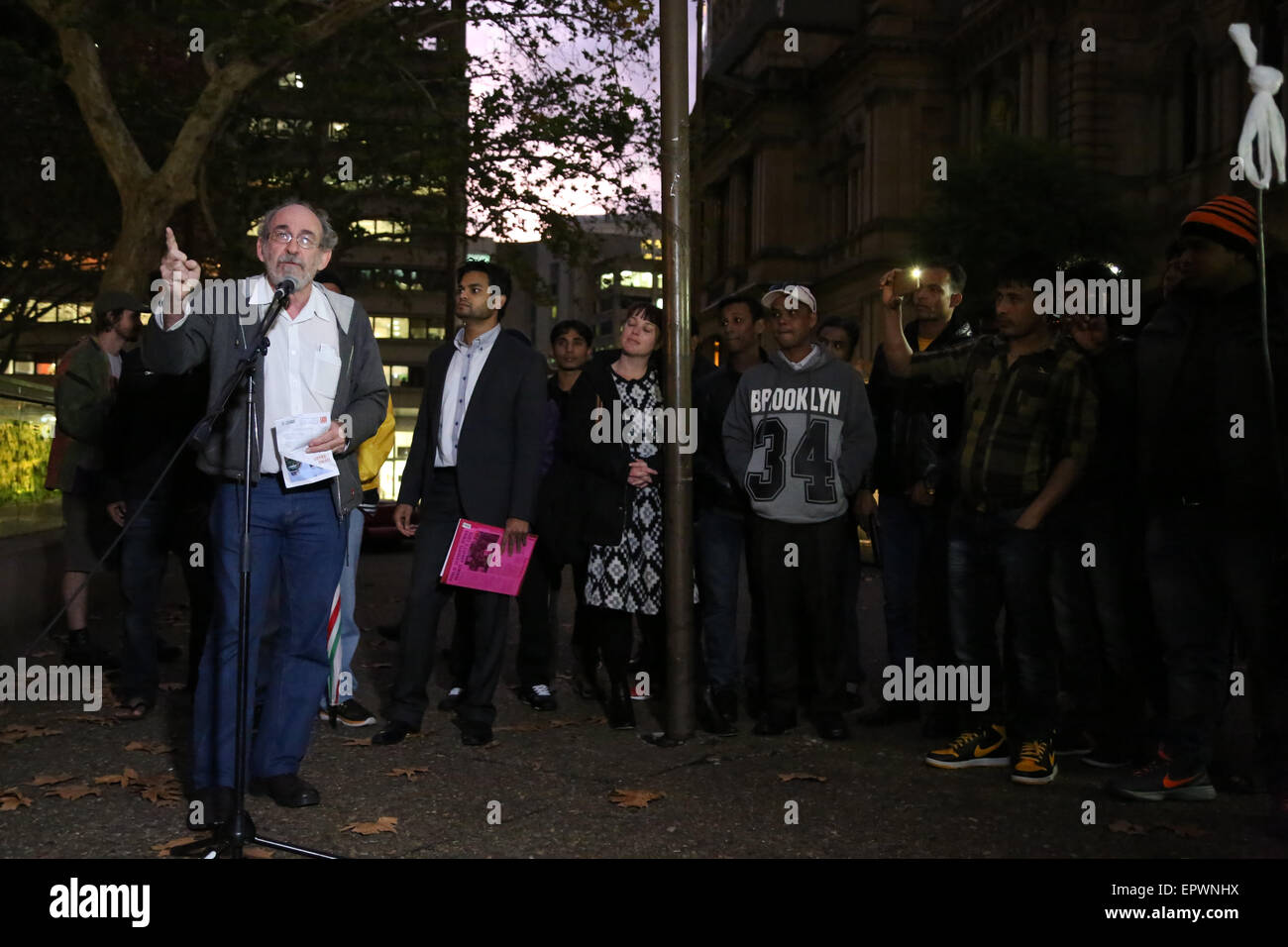 Sydney, Australia. 22 May 2015. Pictured speaking is Ian Rintoul from ...