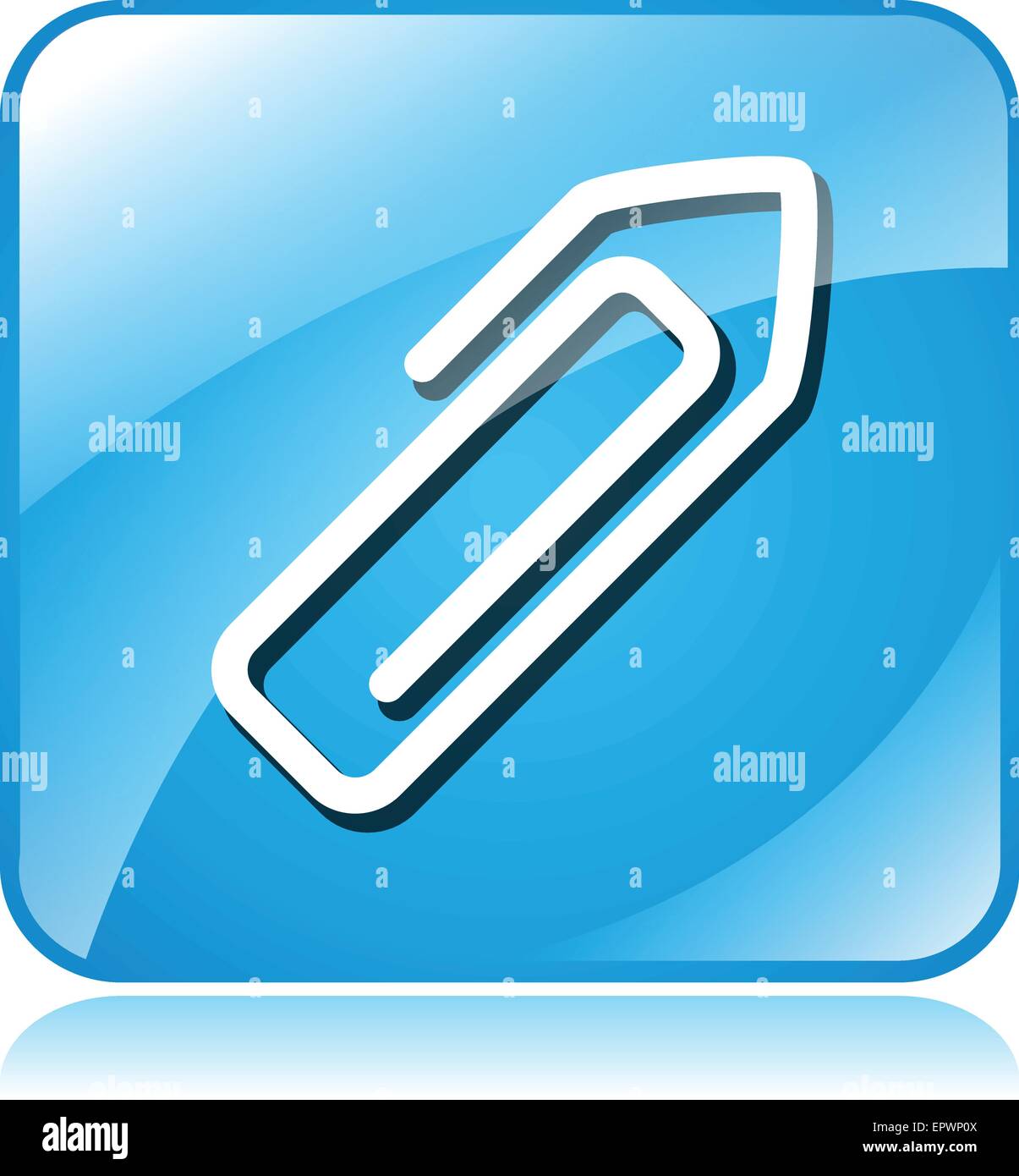 illustration of paper clip blue square icon on white background Stock ...