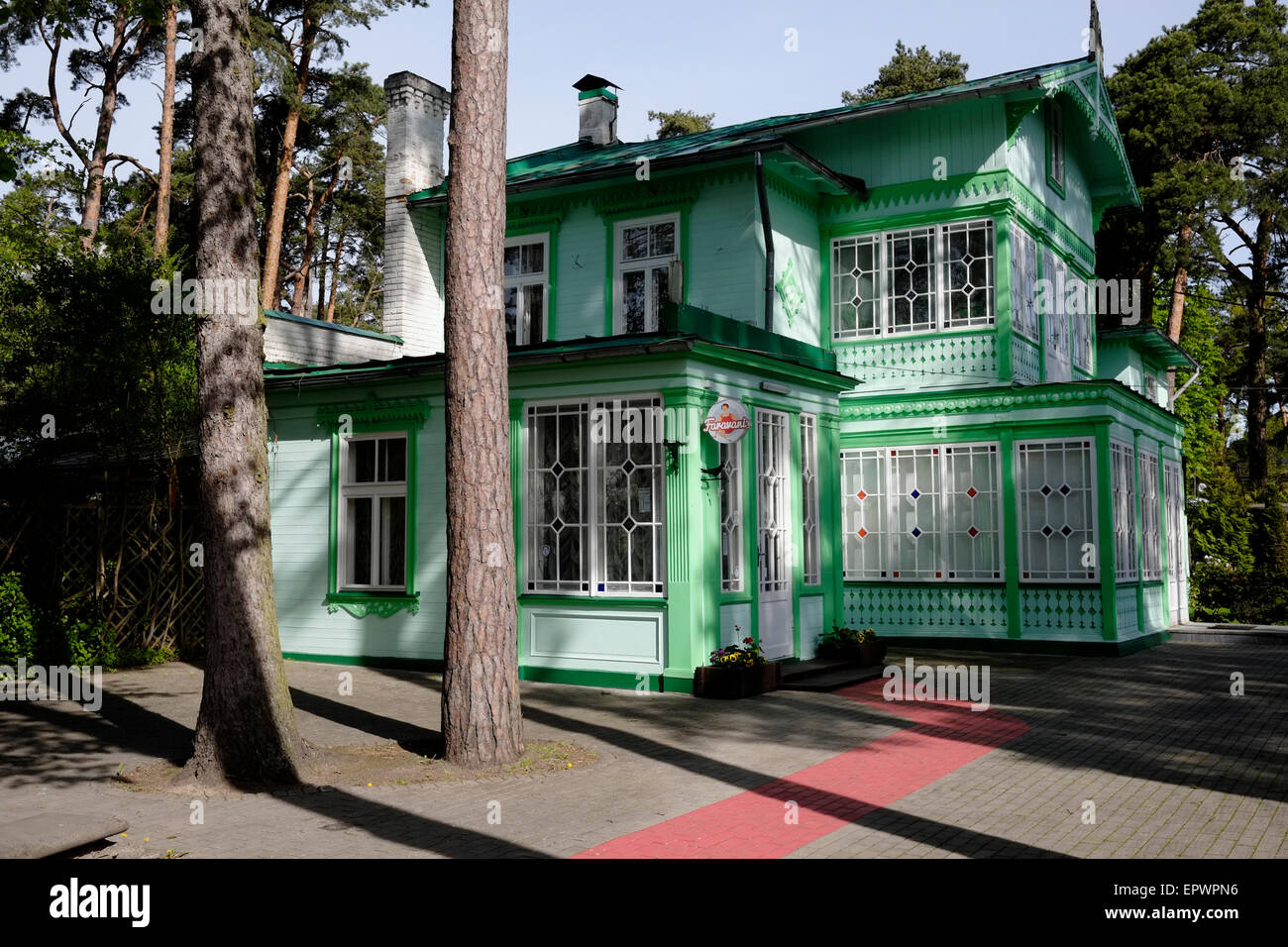 An old Wooden, art nouveau seaside villa in Jurmala a Latvian resort ...