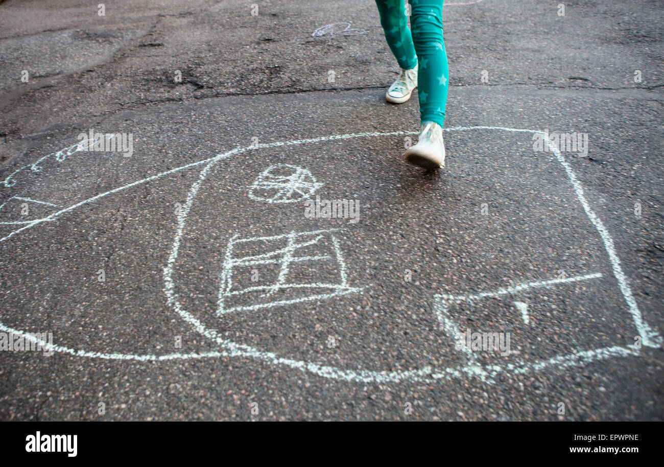 Street chalk drawing of a house on asphalt Stock Photo - Alamy