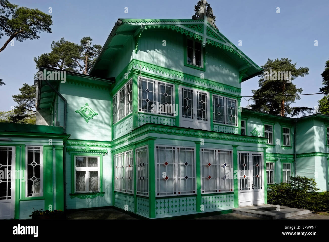 An old Wooden, art nouveau seaside villa in Jurmala a Latvian resort ...