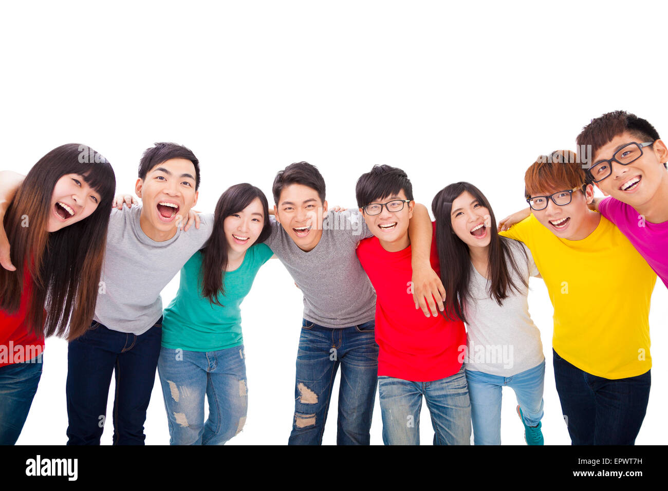 young student group with arms around each others shoulders Stock Photo ...