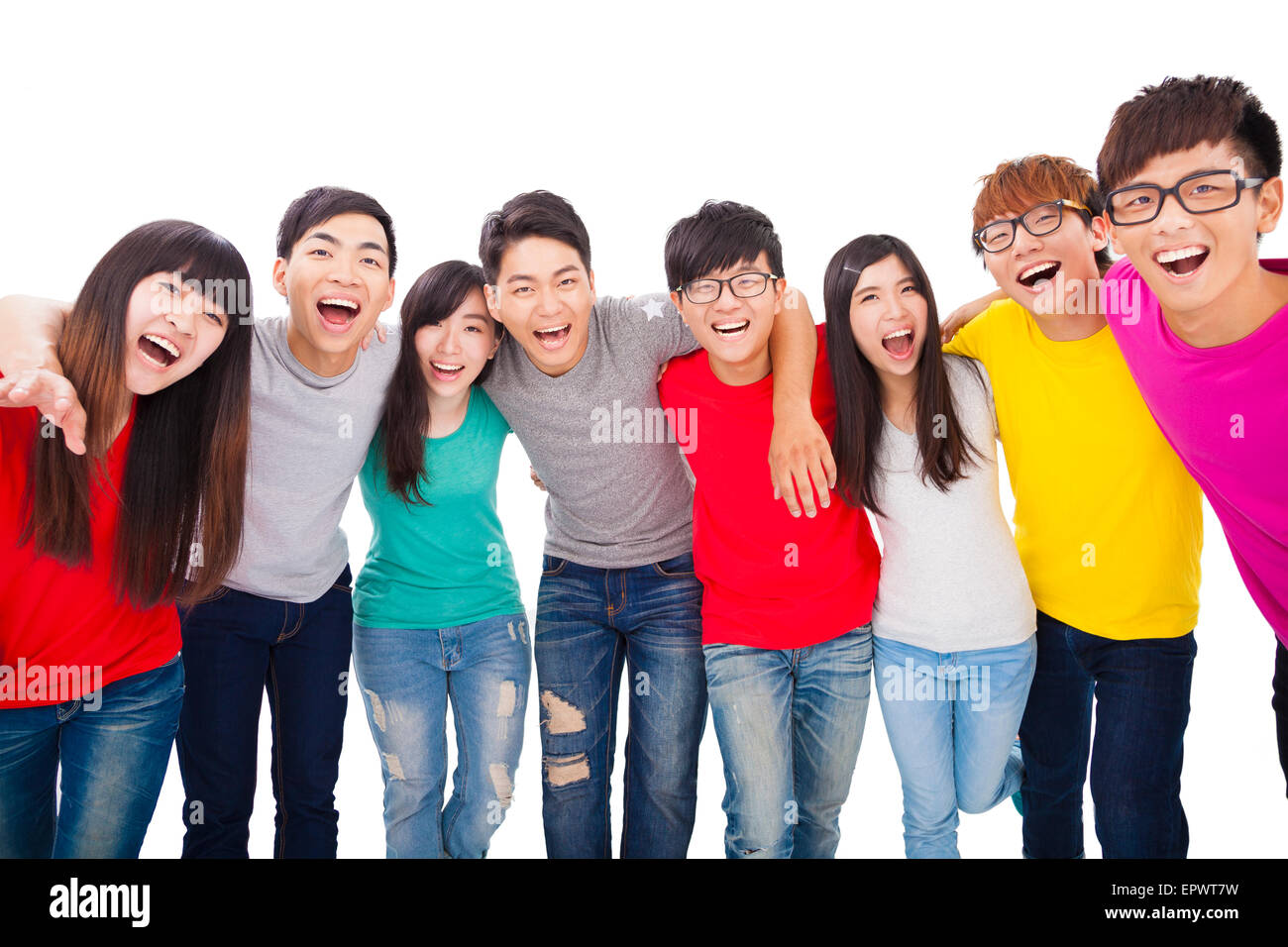 young student group with arms around each others shoulders Stock Photo ...