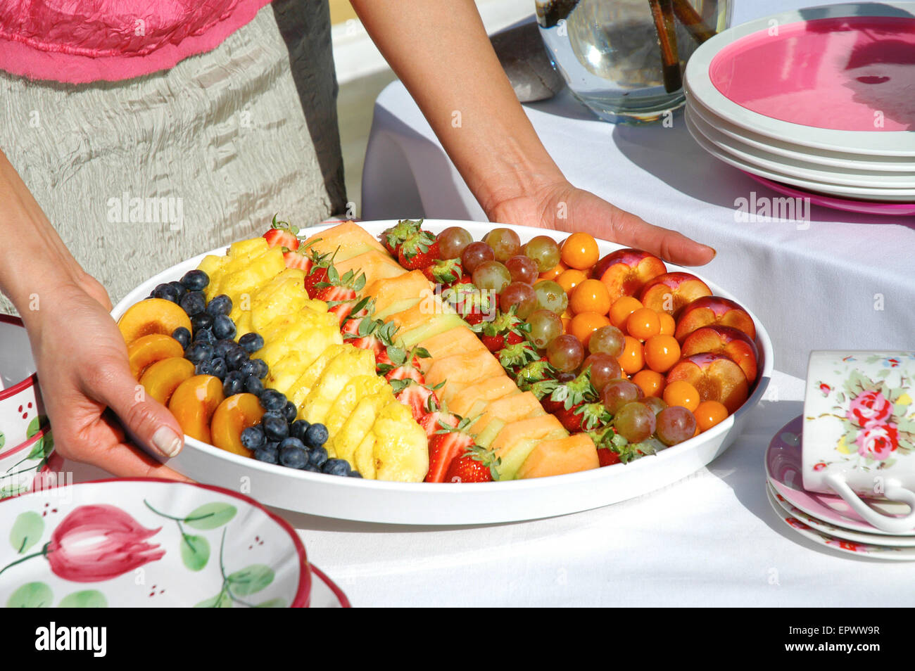 Large fruit platter containing a variety of different fruits Stock ...