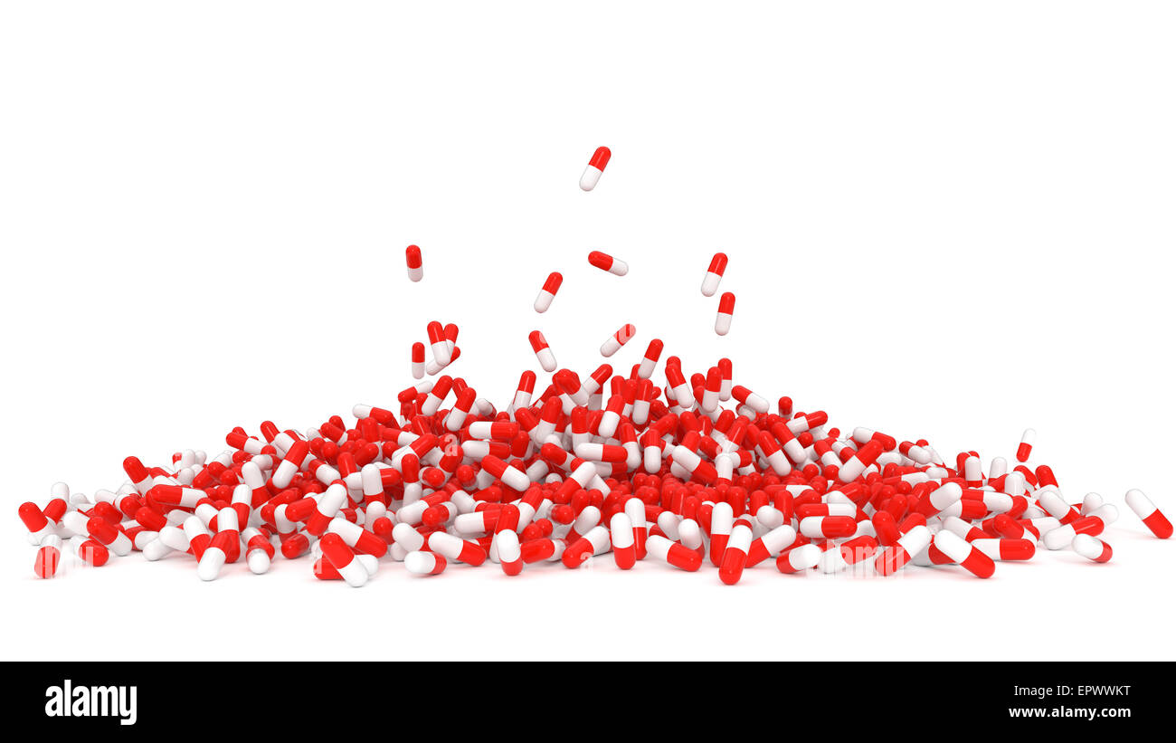 Falling red and white pills isolated on white background Stock Photo ...