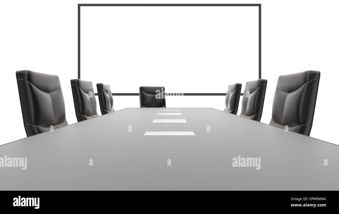 Table level view of office table with whiteboard in background Stock ...