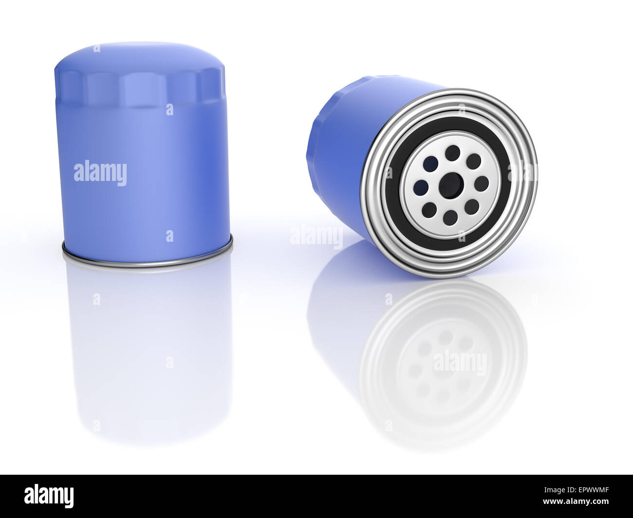 Blue Oil Filters and reflections isolated on white background Stock ...
