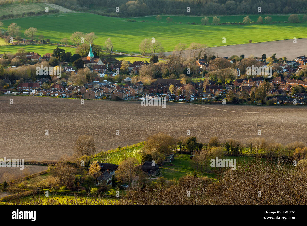 Evening in early spring at South Harting, West Sussex, England Stock ...