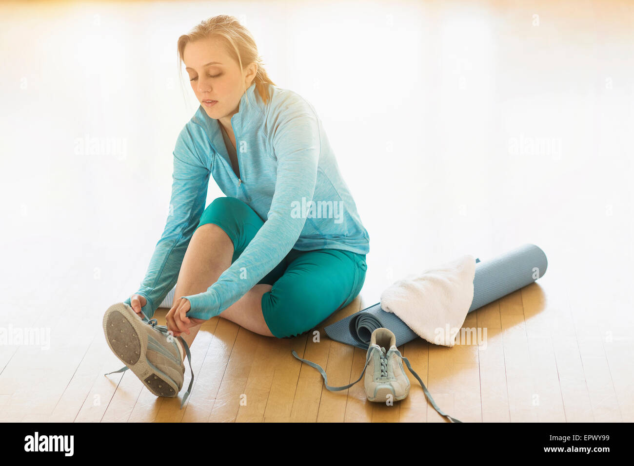 Getting ready exercise shoes hi-res stock photography and images - Alamy