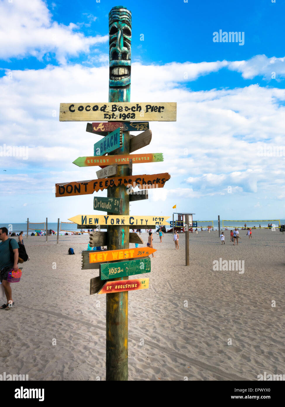 Cocoa Beach Pier Signpost, Florida, USA Stock Photo - Alamy