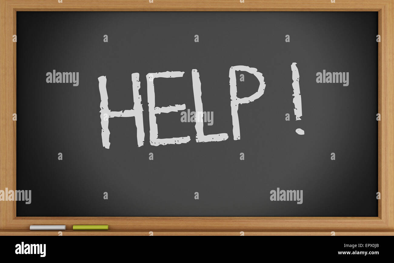 3d illustration. Help written on blackboard background Stock Photo - Alamy