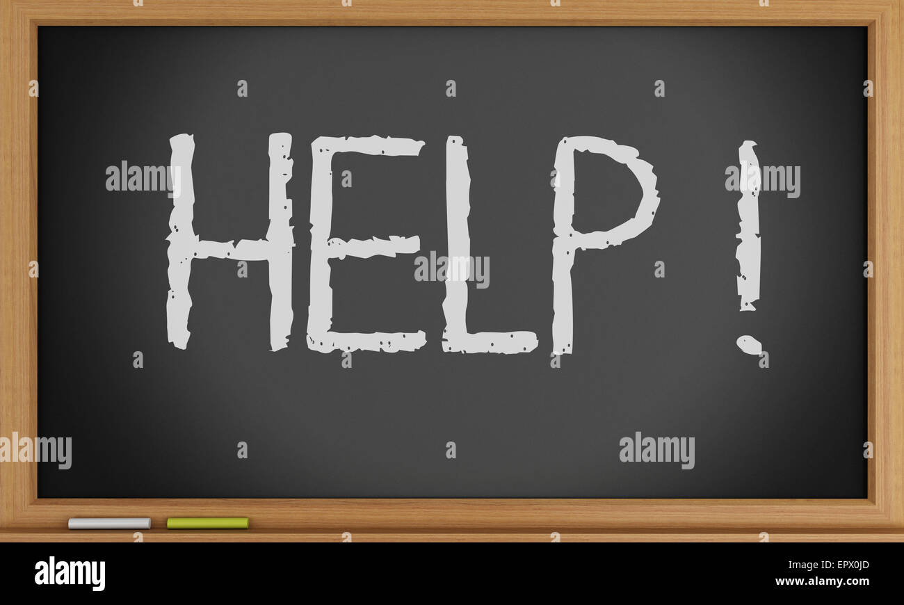 3d illustration. Help written on blackboard background Stock Photo - Alamy