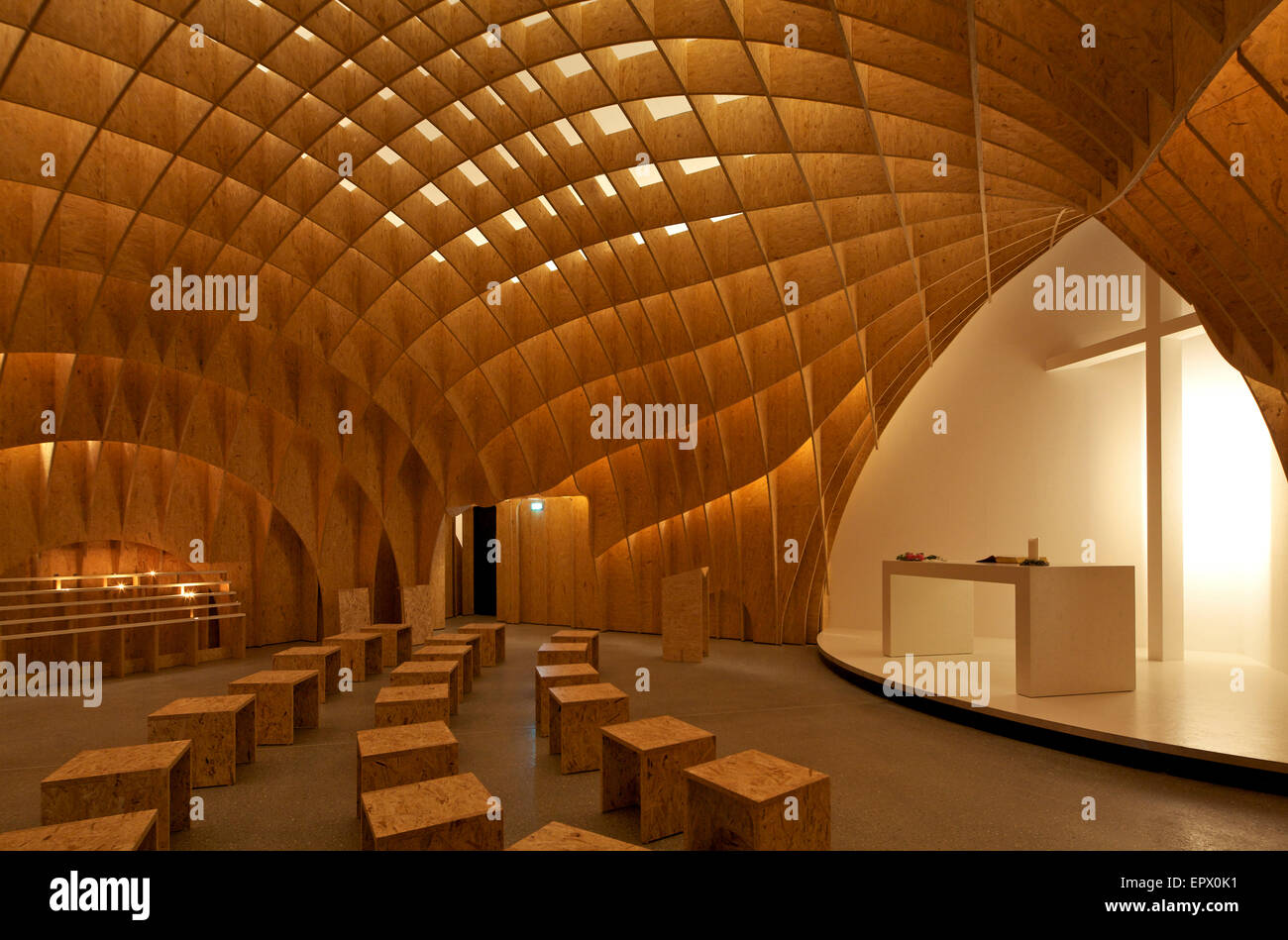 Wooden arched interior of postmodern Highway Church Stock Photo - Alamy