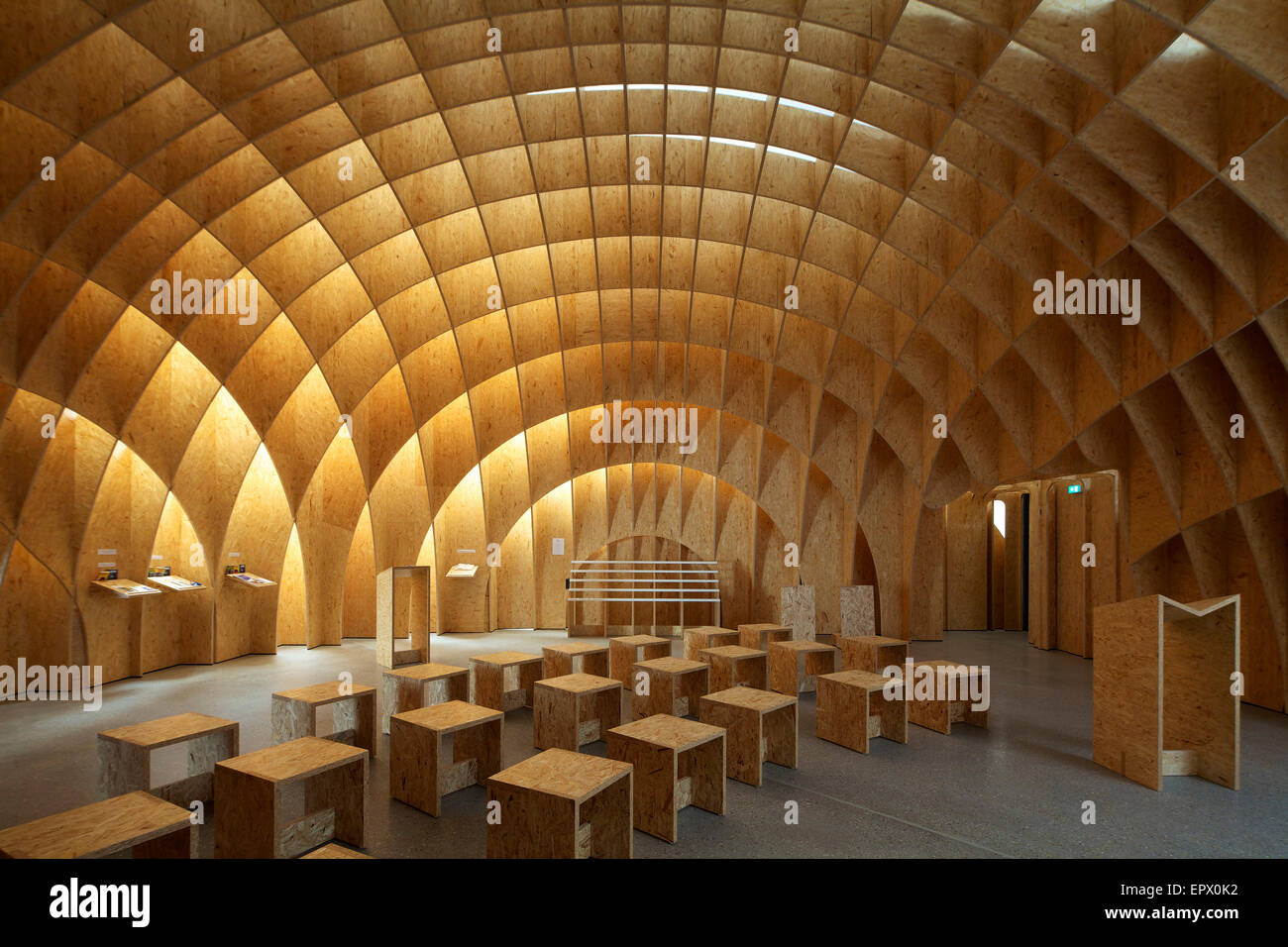 Wooden arched interior of postmodern Highway Church Stock Photo - Alamy